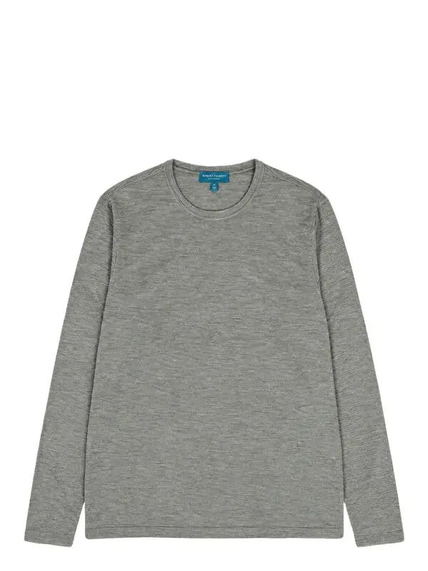 Robert Talbott Lawrence Wool Silk Fine Gauge Jersey Long Sleeve Tee - Medium Gray