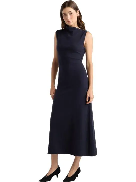 Modern Citizen Abel Asymmetric-neck Dress - Deep Navy