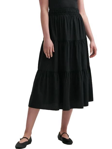 FINERY LONDON Harleen Cotton Tiered Midi Skirt - Black