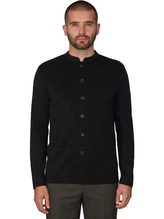 PAUL JAMES Merino Wool Knitted Nehru Jacket - Black