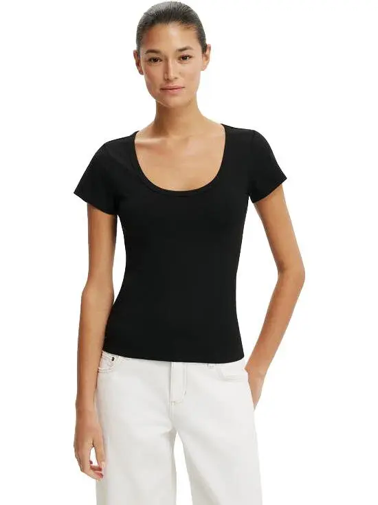 COTTON ON Everyday Smooth Scoop Neck Tee - Black
