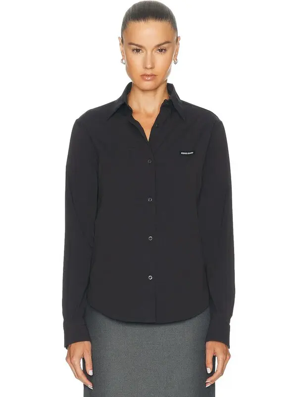 Miu Miu Popeline Stretch Washed Shirt In Black - Nero