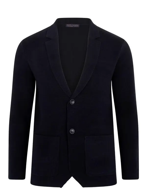 PAUL JAMES KNITWEAR Cotton Deconstructed Knitted Gabriel Blazer - Black