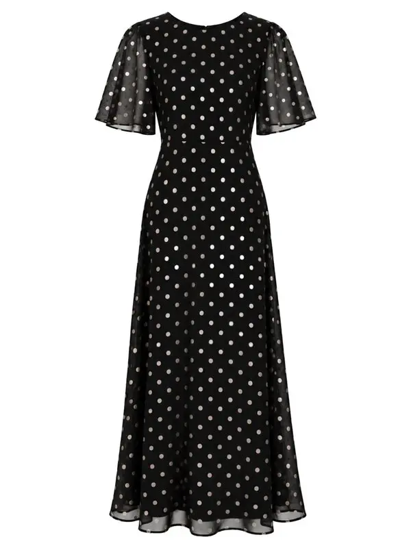 TRAFFIC PEOPLE Black / Gold Many Moons Black Gold Polka Dot Rene Maxi Dress - Black/gold