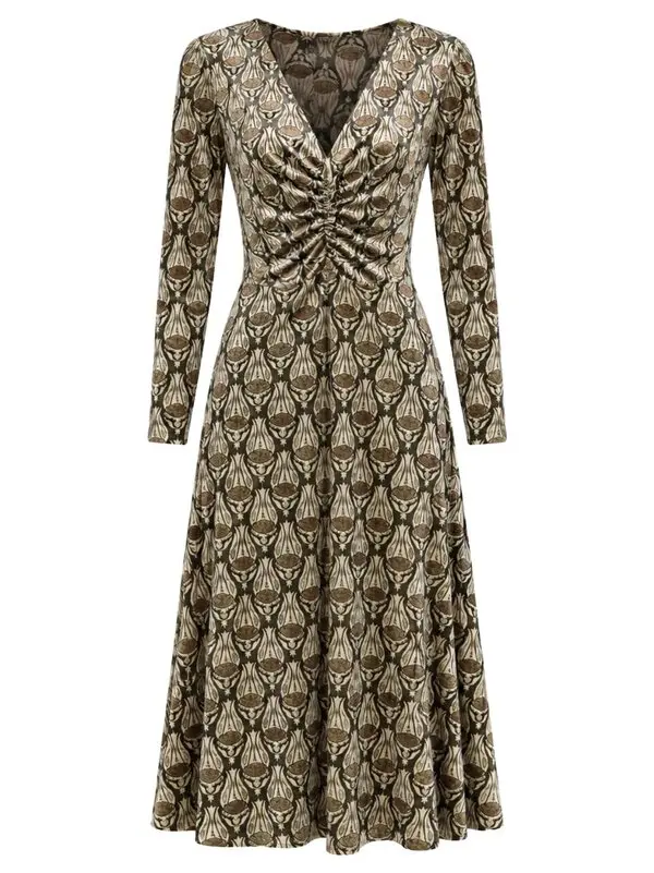 TRAFFIC PEOPLE Celestial Nights Print Long Sleeve Harper Midi Dress - Green
