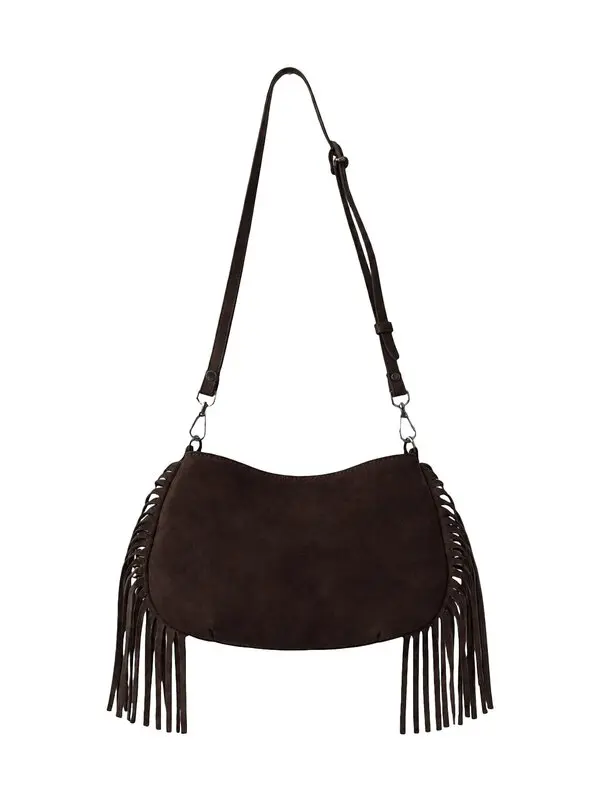 F3ROG BY RANA Suede Crossbody Mini Gordon Fringe Bag - Brown