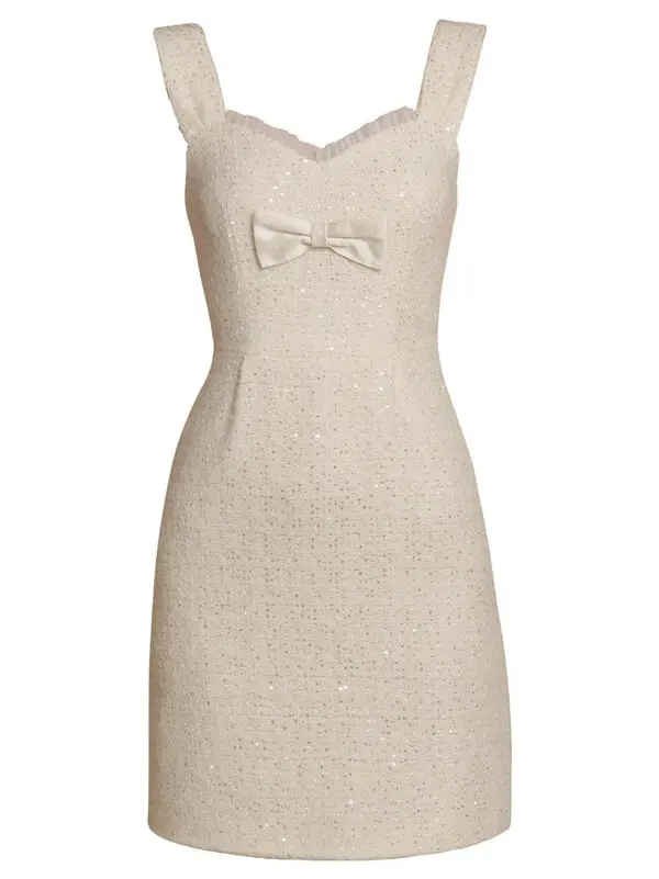 SANTINNI Jackie Wool Tweed Dress In Bianco - White
