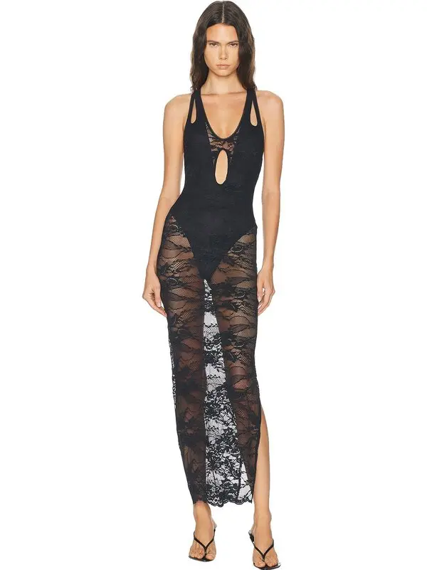 HAELO Lace Veiled Dress - Black