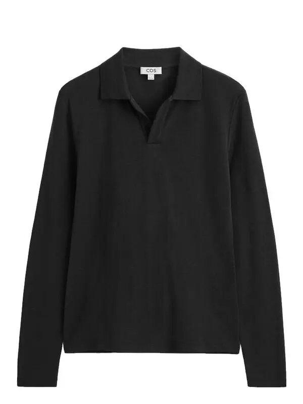 Cos Slim Wool-jersey Open-collar Polo Shirt - Black
