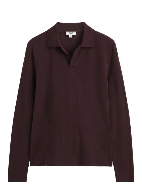 Cos Slim Wool-jersey Open-collar Polo Shirt - Red