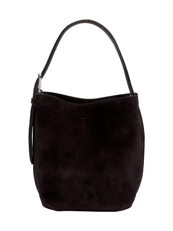 TOTEME Petite Belted Suede Tote Bag In Chocolate - Espresso