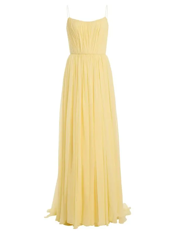Monique Lhuillier Silk Spaghetti-strap Draped Bodice Dress - Yellow