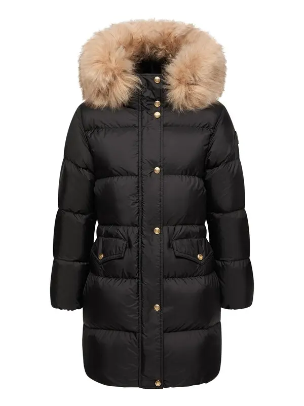 Moncler Aphroties Shearling Trimmed Hooded Long Down Parka - Black