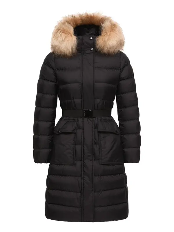 Moncler Khloesse Shearling-trimmed Hooded Long Down Jacket - Black