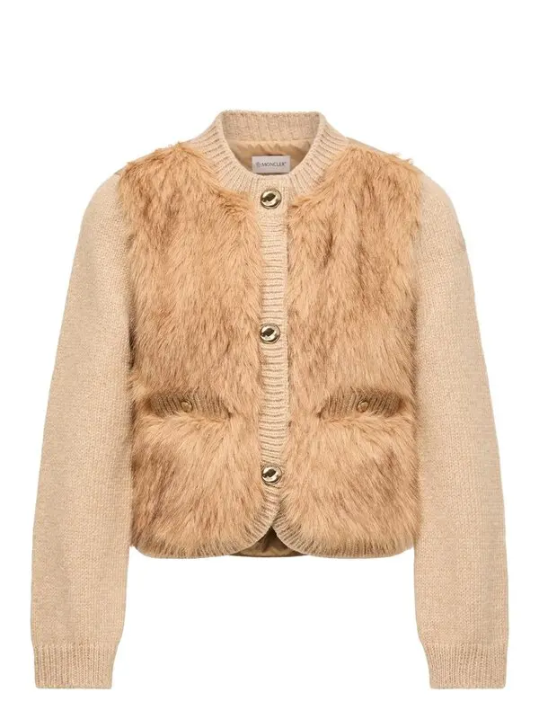 Moncler Alpaca & Wool Blend Padded Cardigan - Beige