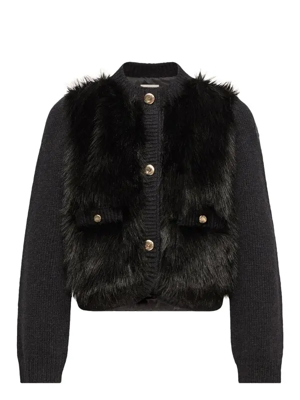 Moncler Alpaca & Wool Blend Padded Cardigan - Black