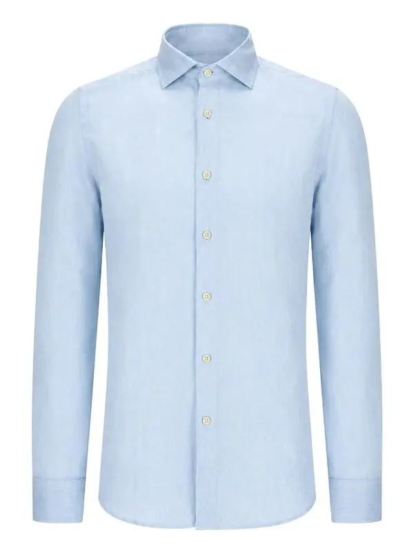 120% Lino Camicia In Lino - Blue