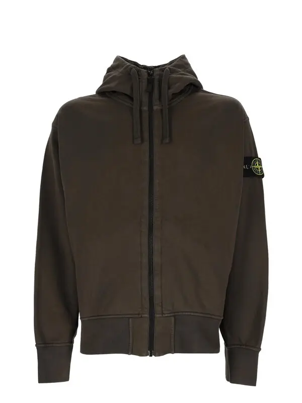 Stone Island Felpa Con Patch Logo - Brown