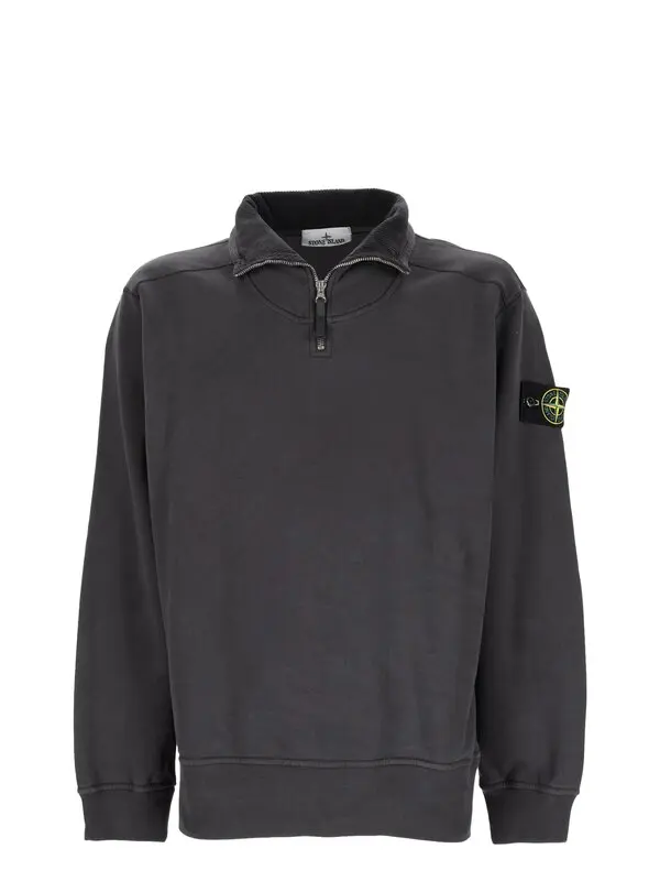 Stone Island Felpa Con Zip Corta E Patch Logo - Grey