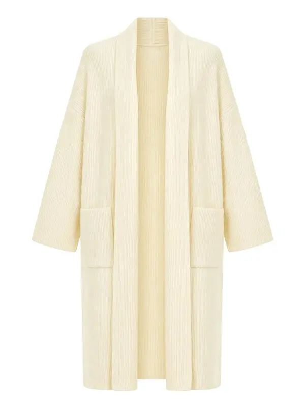 YUMI Ivory Knitted Maxi Cardigan With Pockets - White