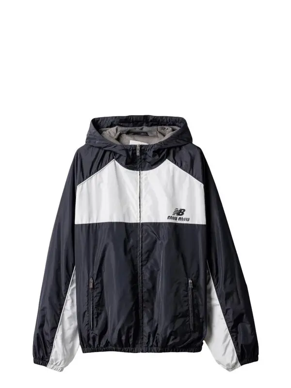 Miu Miu Technical Poplin Hoodie Jacket - Blue/white
