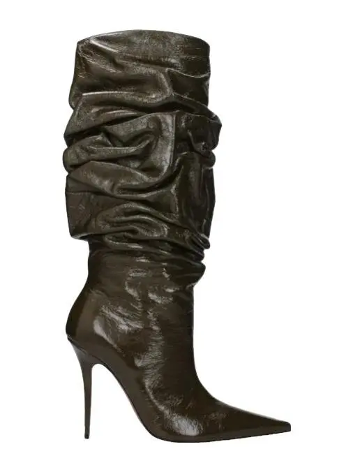 Amina Muaddi Pleated Patent Leather Boots - Black