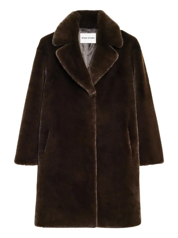 STAND STUDIO Camille Faux Fur Teddy Coat - Brown