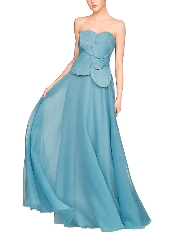 Theia Lyon Structured Bodice Gown - Blue Overcast