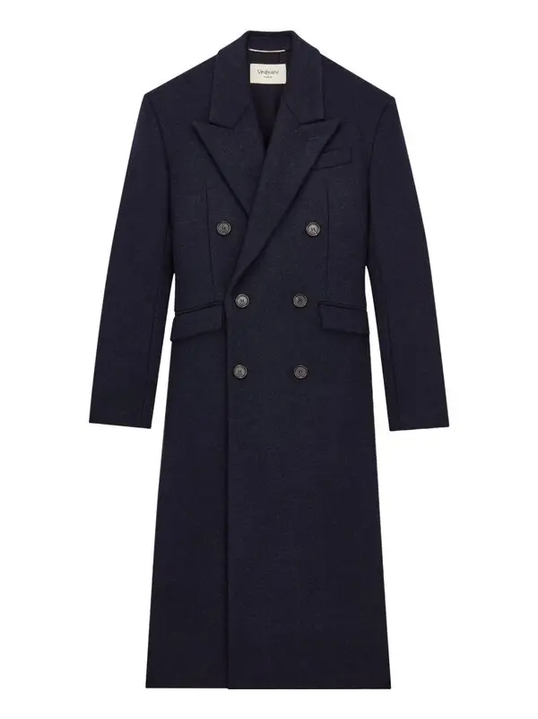 Saint Laurent Double-breasted Long Coat - Blue