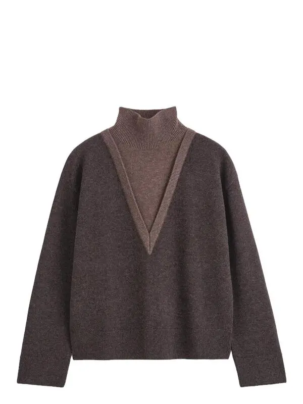 Cos Layered Mock-neck Merino Wool Sweater - Brown