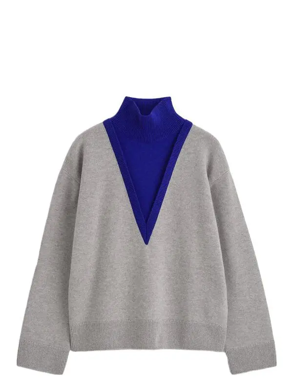 Cos Layered Mock-neck Merino Wool Sweater - Gray