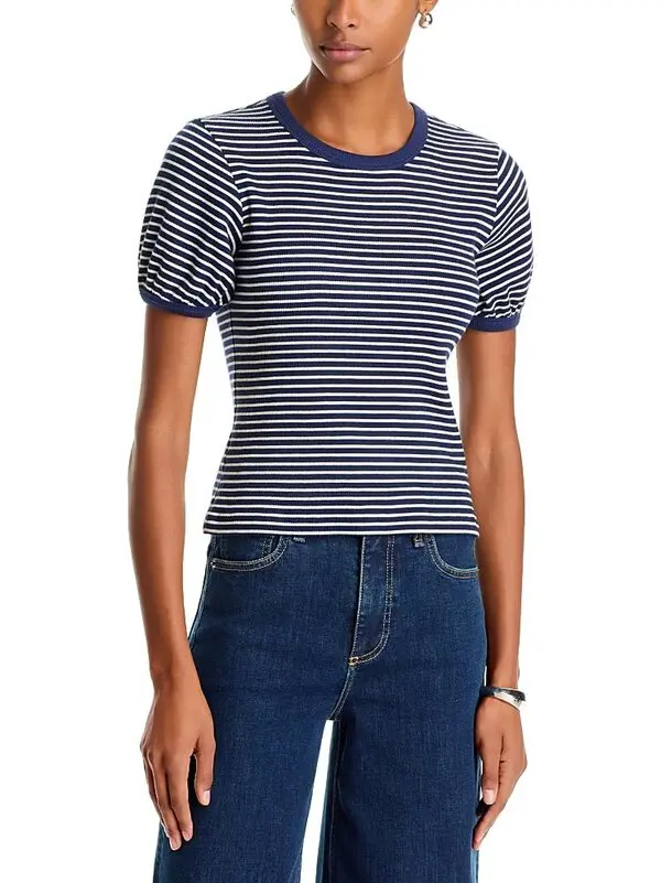 Rag & Bone The Essential Rib Striped Pima Cotton Stretch Tee - Navy Multi