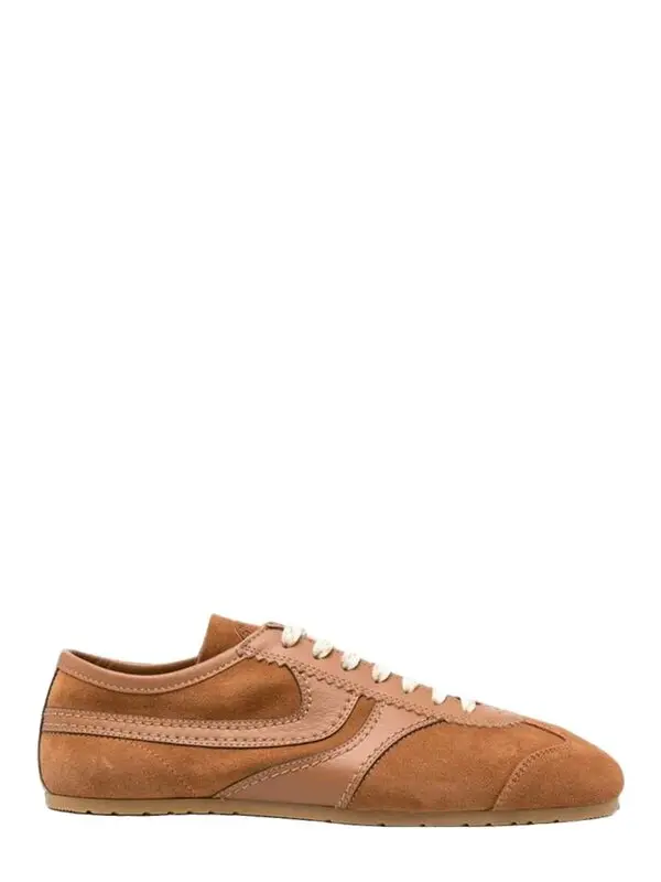 Dries Van Noten Men`s Sneakers In Tan Suede Calfskin, Featuring A Low-top Silhouette, Lace-up Closure, And Flat Sole - Brown