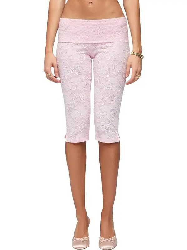 EDIKTED Talisa Foldover Lace Capri Leggings - Light-pink