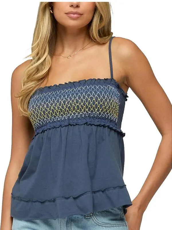 EDIKTED Kelsy Smocked Tank Top - Navy