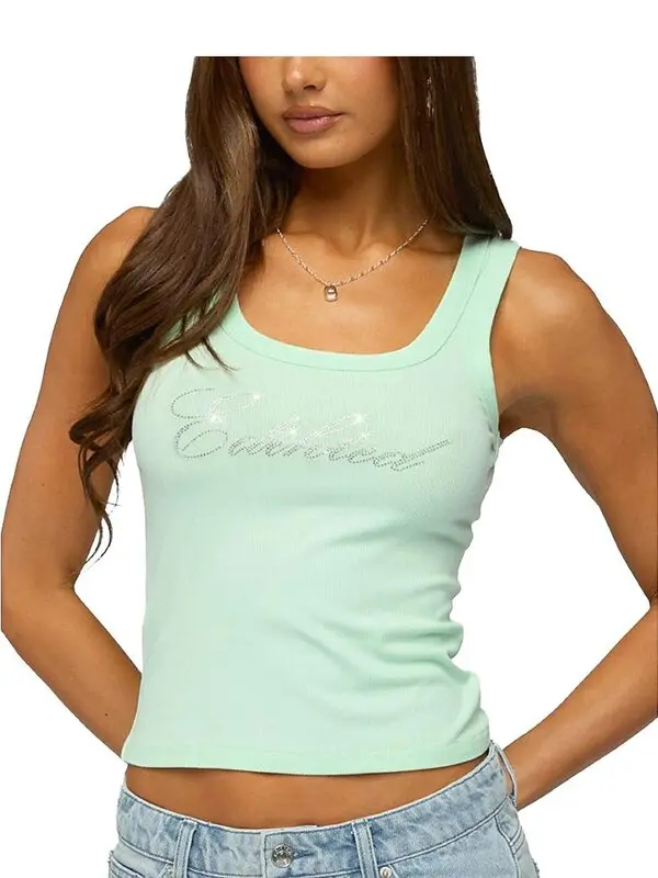 EDIKTED Star Rhinestone Ribbed Tank Top - Mint