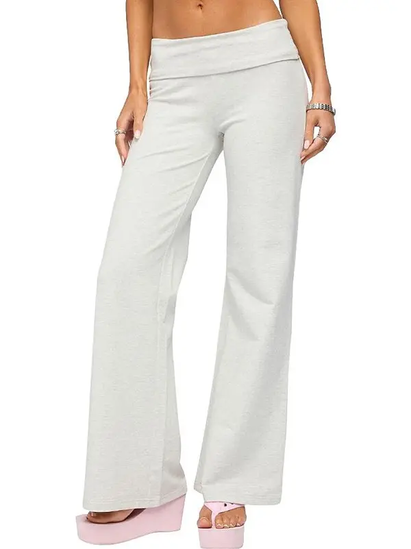 EDIKTED Wknd Sequin Foldover Pants - Light-gray-melange