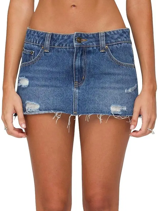 EDIKTED Nylah Distressed Denim Mini Skort - Blue-washed
