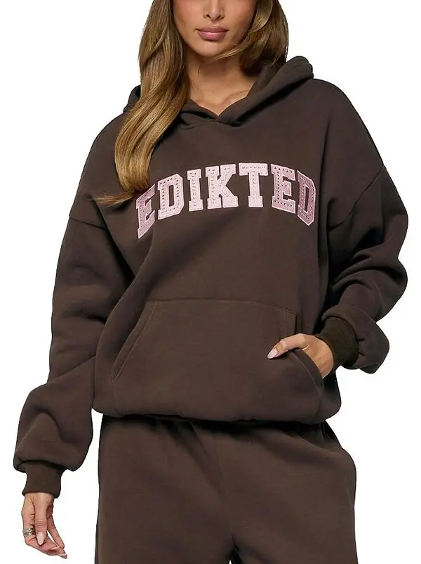 EDIKTED Glow Rhinestone Hoodie - Brown