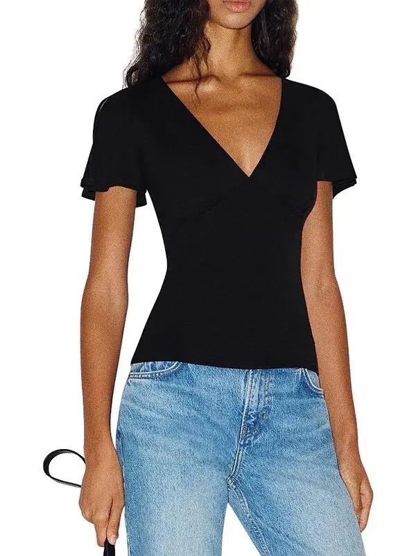 REFORMATION Cosette Knit Flutter Sleeve Top - Black