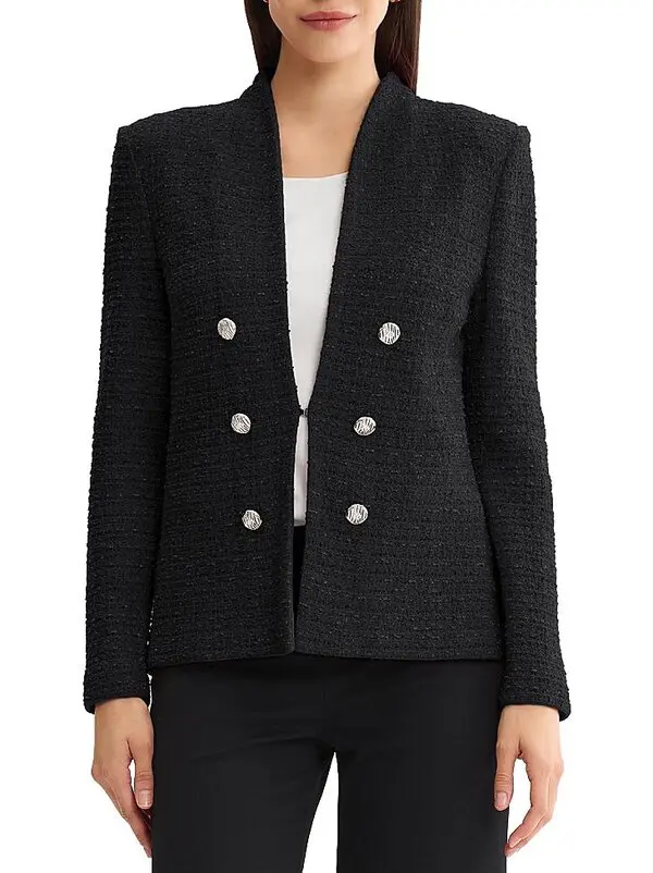 Ming Wang Tonal Eyelash Tweed Knit Jacket - Black