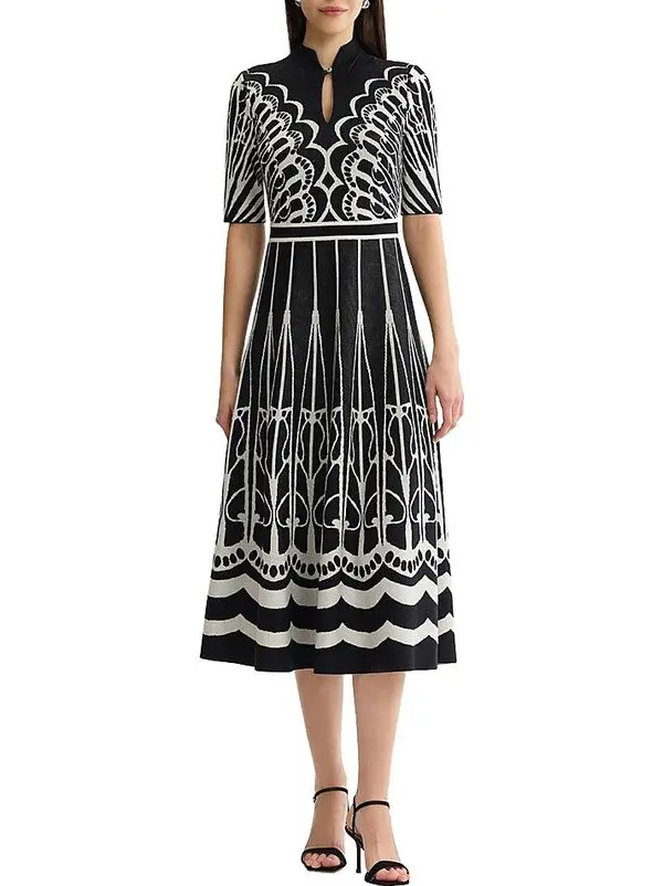 Ming Wang Petite Fit N Flare Feminine Soft Knit Maxi Dress - Black/ivory