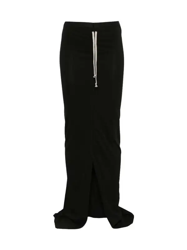 Rick Owens Long Skirt In Soft Edfu Fabric With Drawstring - Black