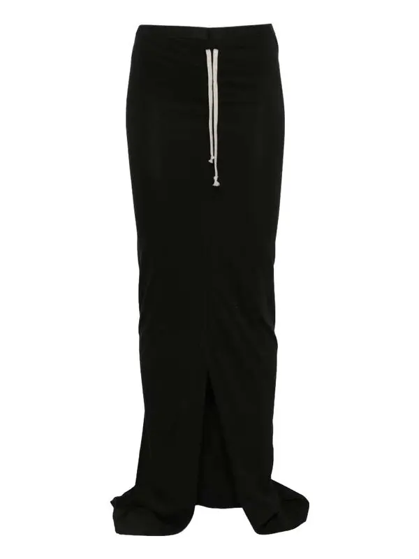 Rick Owens Long Skirt In Soft Edfu Fabric With Drawstring - Black