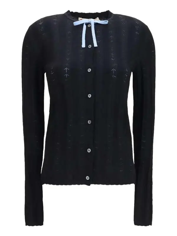 Marni Textured Knit Cardigan With Bow Detail - Black