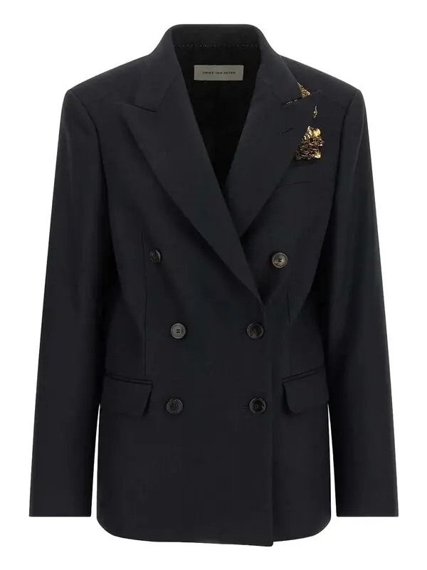 Dries Van Noten Embroidered Double-breasted Blazer - Blue