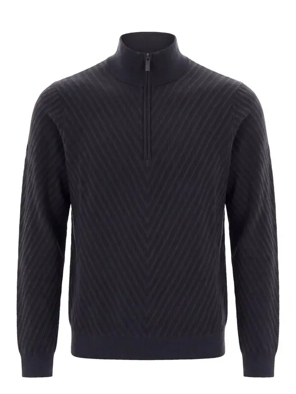 Emporio Armani S Half-zip Mock Neck Sweater - Navy Fancy