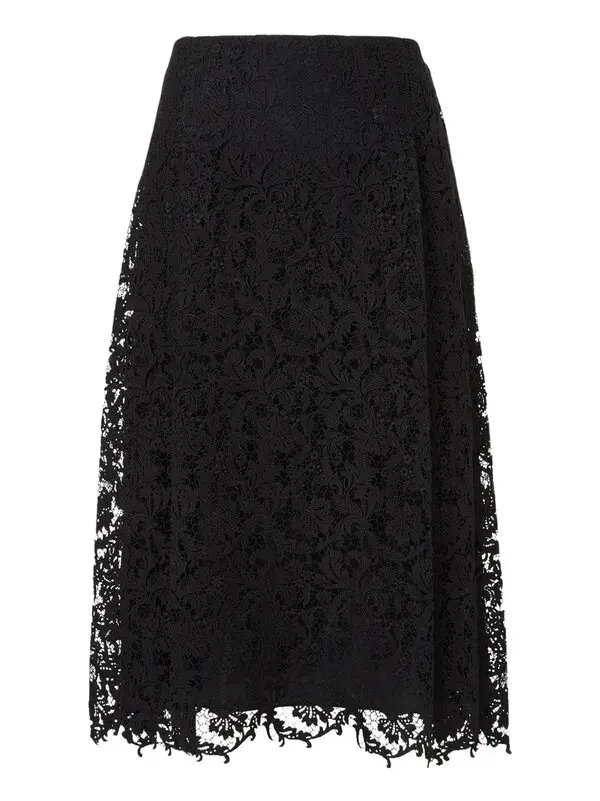 Fendi Flared Midi Skirt With Lace Embroidery In Cotton Blend - Black