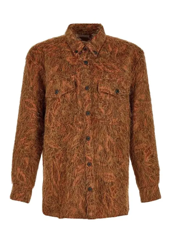 Dries Van Noten Shaggy Jacquard Shirt With Fringe - Red