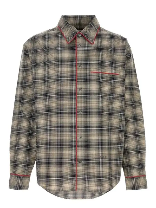 Marni Beige And Light Ombré Check Shirt With Contrasting Piping - Brown